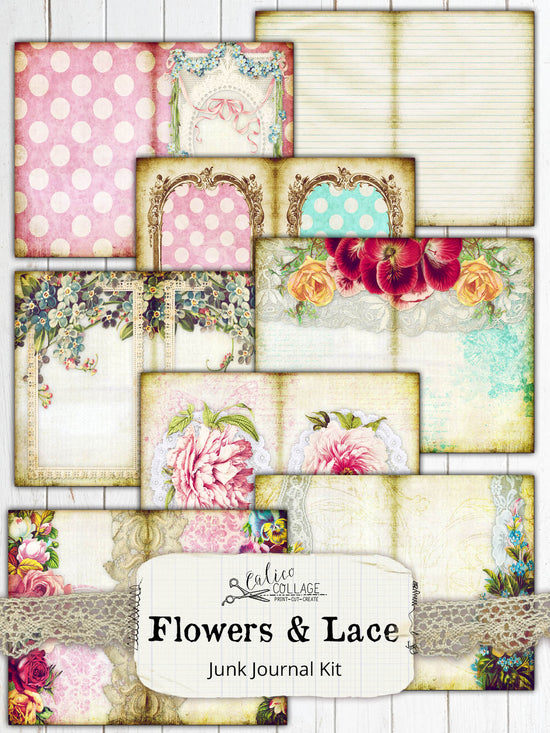 Flowers and Lace Printable Junk Journal Kit – CalicoCollage