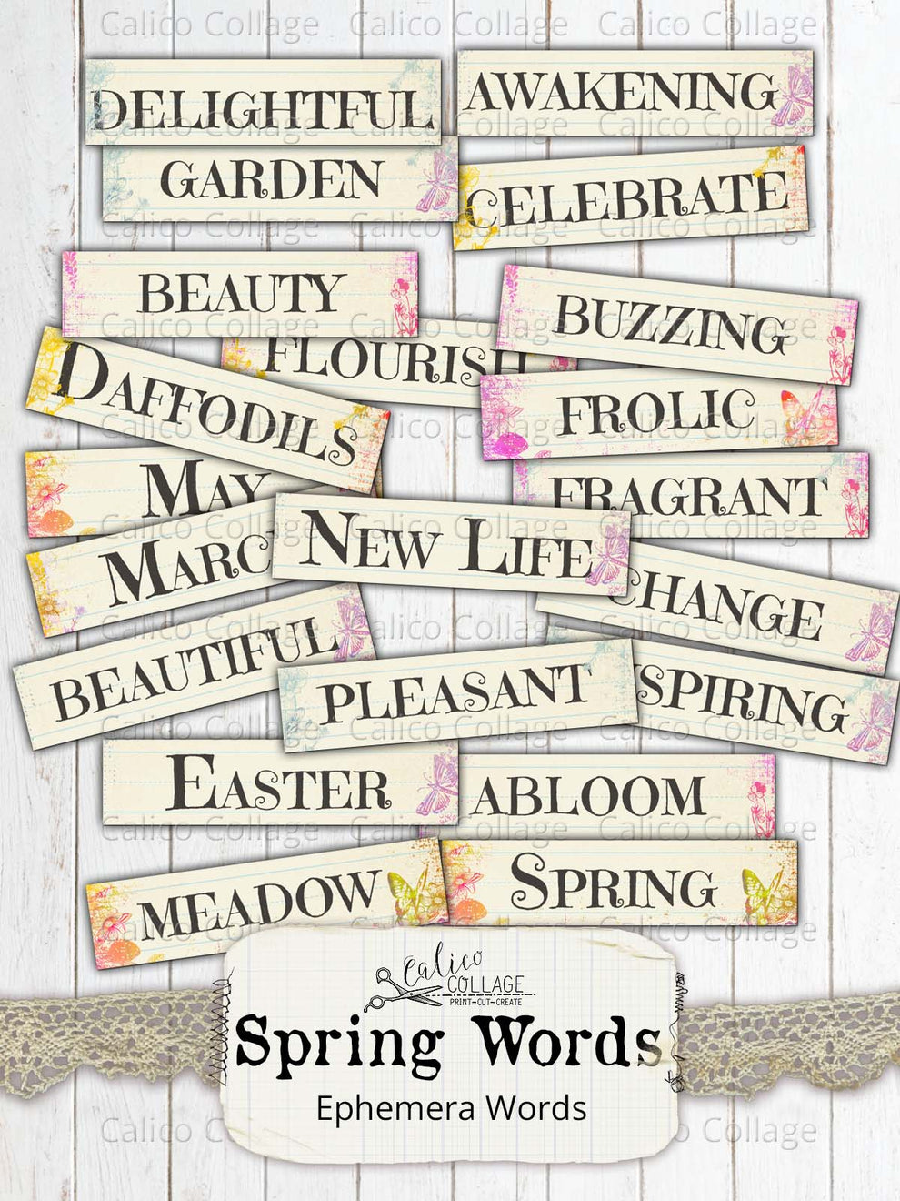 Printable Small Spring Themed Words, Printable Ephemera – CalicoCollage