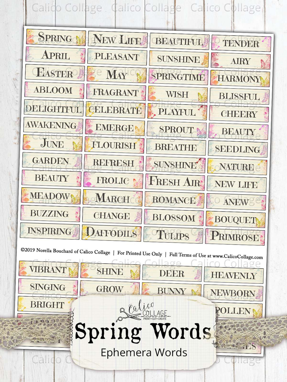 Printable Small Spring Themed Words, Printable Ephemera – CalicoCollage