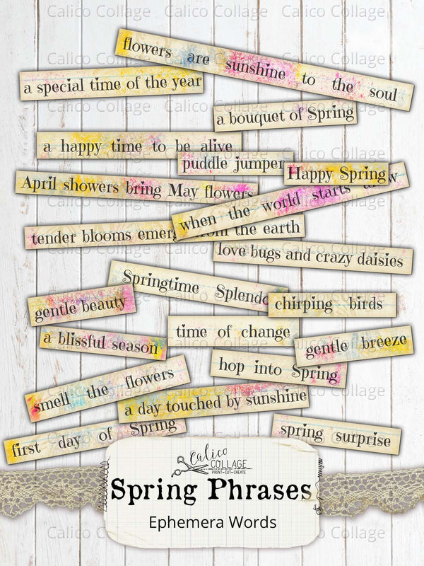 Printable Spring Sayings, Spring Ephemera – CalicoCollage