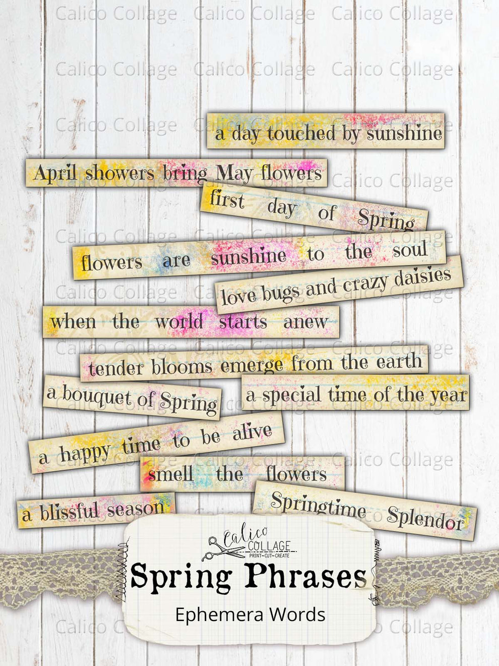 Printable Spring Sayings, Spring Ephemera – CalicoCollage