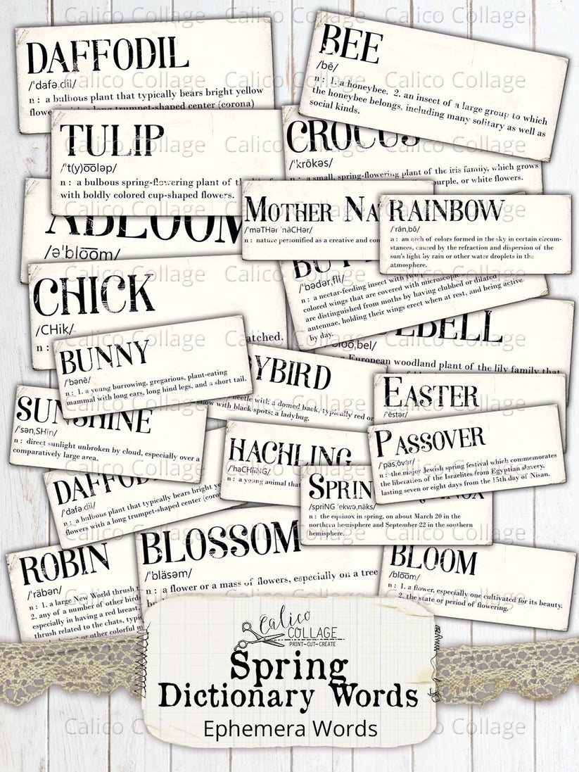 Spring Dictionary Words, Printable Ephemera Words – CalicoCollage