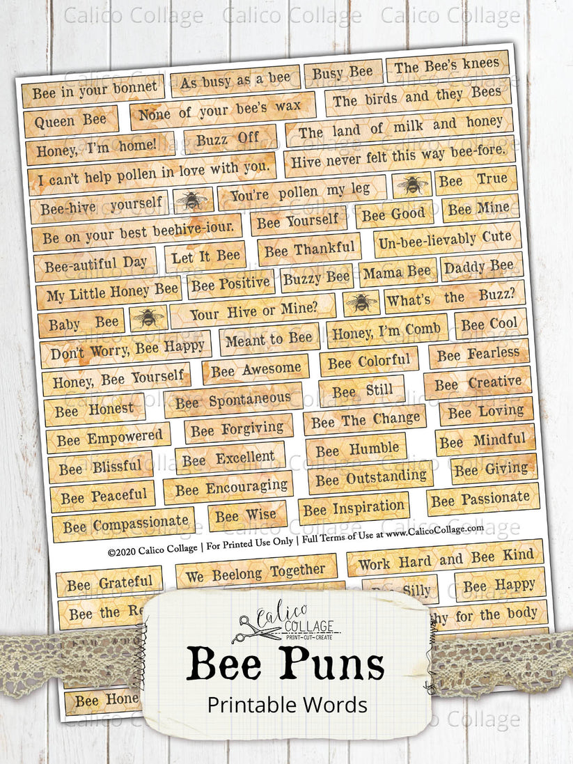 Bee Puns Ephemera Words, Bee Keeper – CalicoCollage